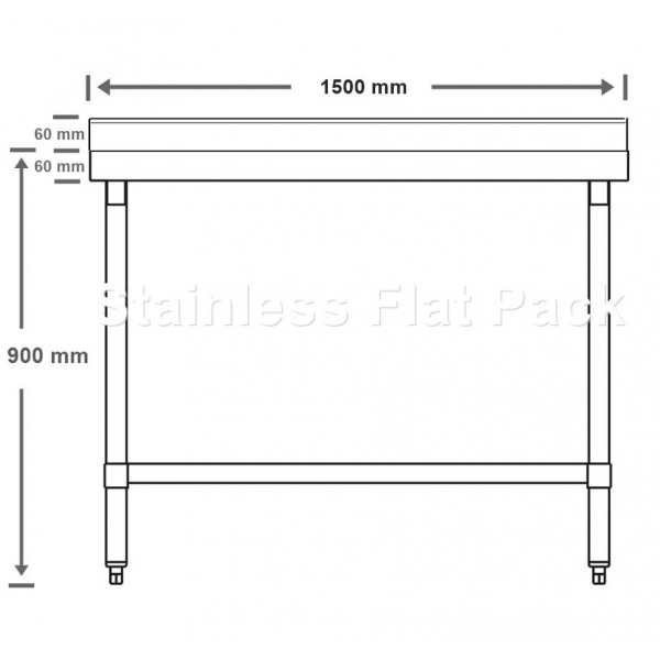Stainless Bench 1500 W x 600 D x 900 H with Splashback