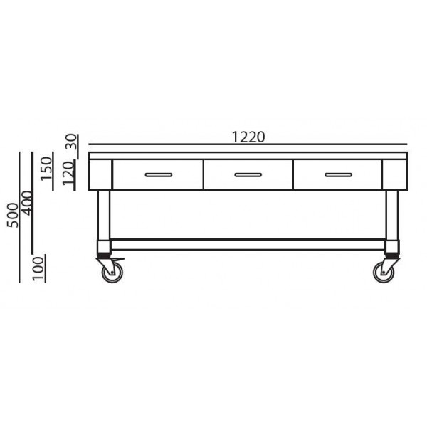 Mobile Stainless Steel Bench With 3 Drawers