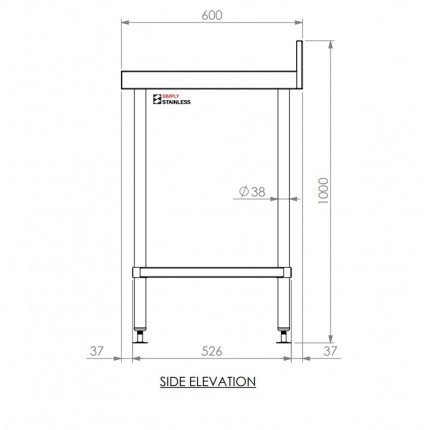 Simply Stainless Splashback Bench 600 W x 600 D x 900 H mm