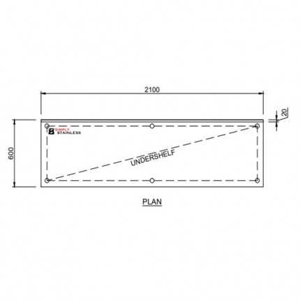 Simply Stainless Splashback Bench 2100 W x 600 D x 900 H mm