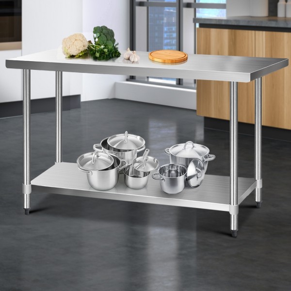 Cefito 430 Stainless Steel Kitchen Benches Work Bench with Wheels ...