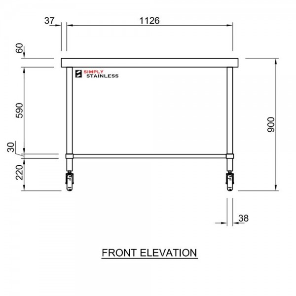 Stainless Steel Mobile Bench 1200 W x 600 D