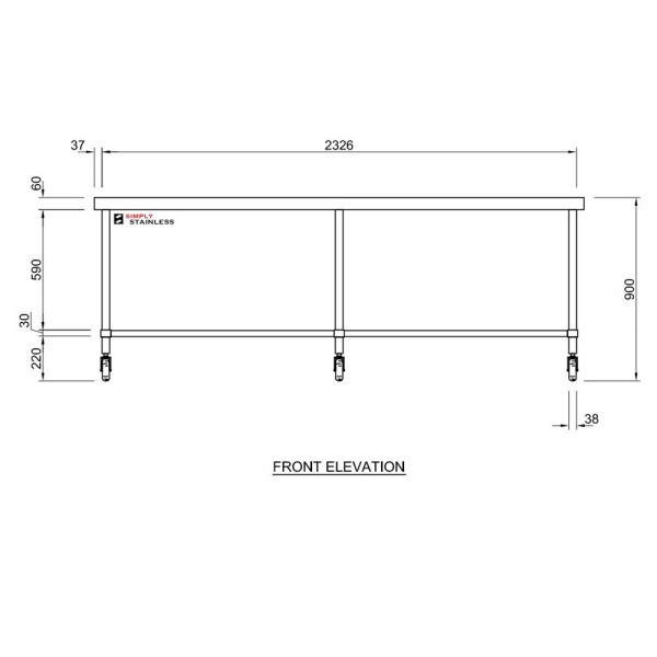 Stainless Steel Mobile Bench 2400 W x 700 D