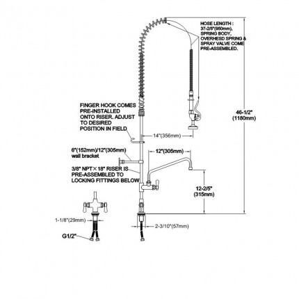 Pre Rinse Unit with Add-on faucet and 305mm Swing Nozzle