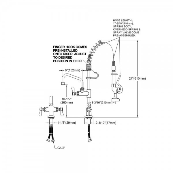 Pre Rinse Unit with Add-on faucet and 305mm Swing Nozzle